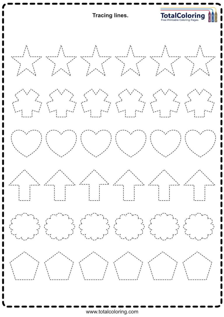 Tracing lines worksheets. Free printable PDF - TotalColoring.com