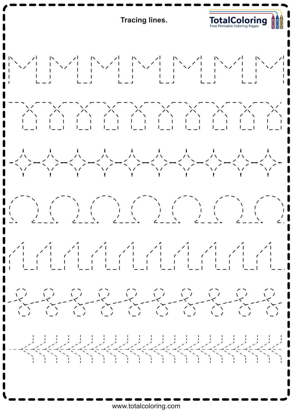 Tracing lines worksheets. Free printable PDF - TotalColoring.com
